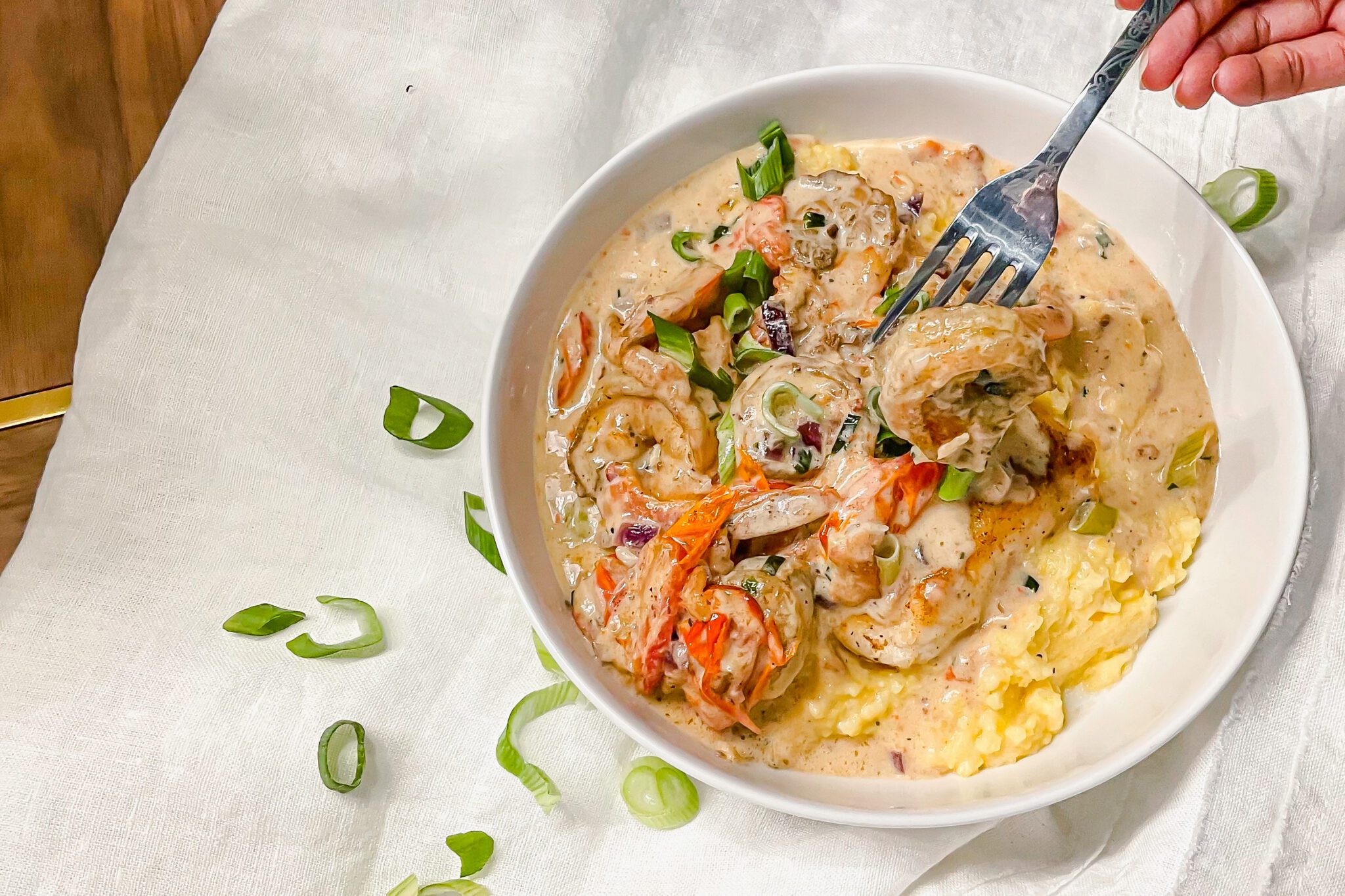Creamy Shrimp & Polenta with Blackened Trout
