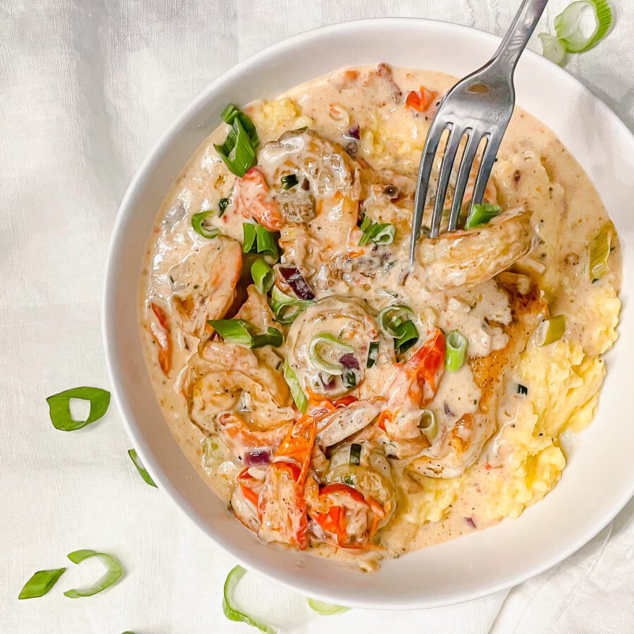 Creamy Shrimp & Polenta with Blackened Trout