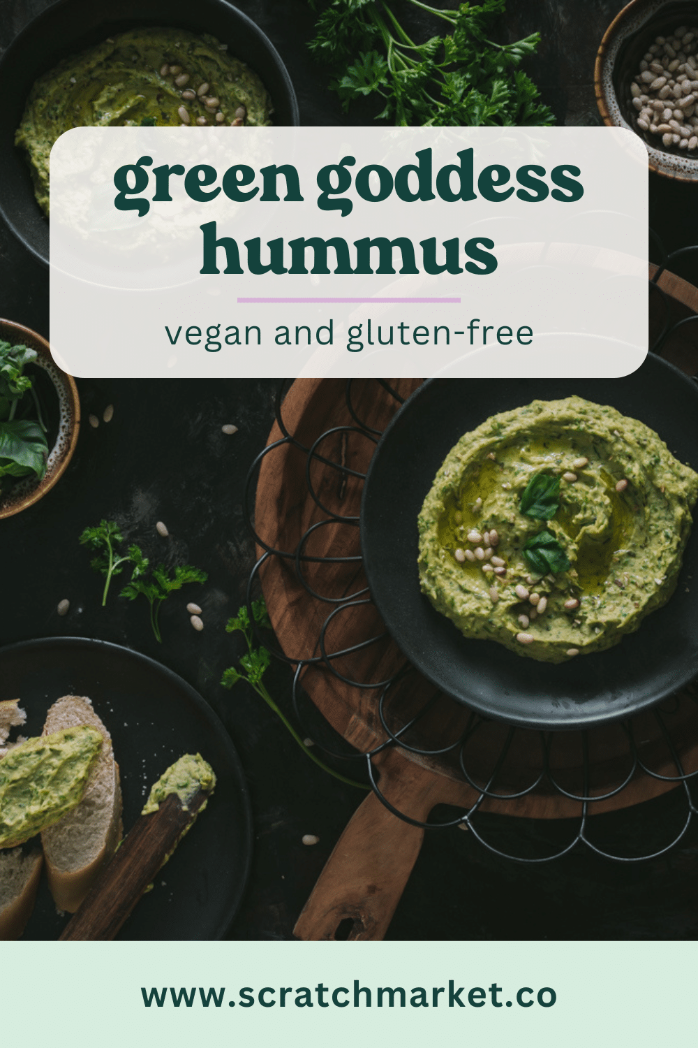 Easy Green Goddess Hummus Recipe - Herb Dip and Spread - Gimme From Scratch